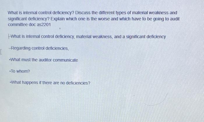 Solved What is intemal control deficiency? Discuss the | Chegg.com