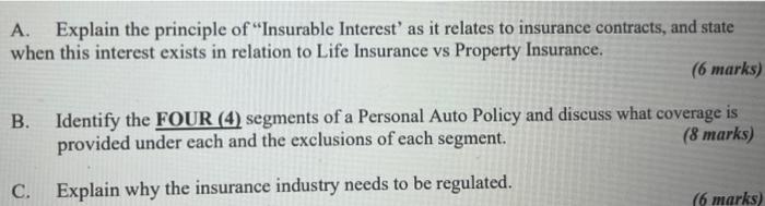 Solved A. Explain the principle of "Insurable Interest' as | Chegg.com