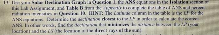 Solved 13. Use your Solar Declination Graph in Question 1, | Chegg.com