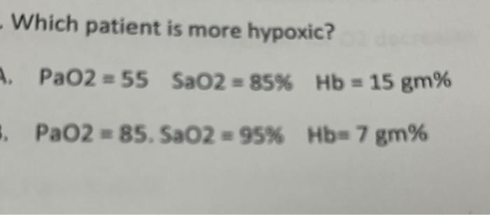 Solved Which patient is more hypoxic? 02 decrees A. PaO2=55 | Chegg.com