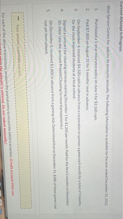 Solved Current Attempt in Progress Blue Spruce Games Inc. | Chegg.com