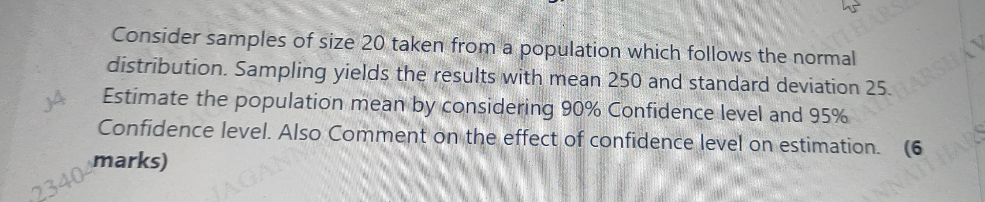 Solved Consider samples of size 20 ﻿taken from a population | Chegg.com