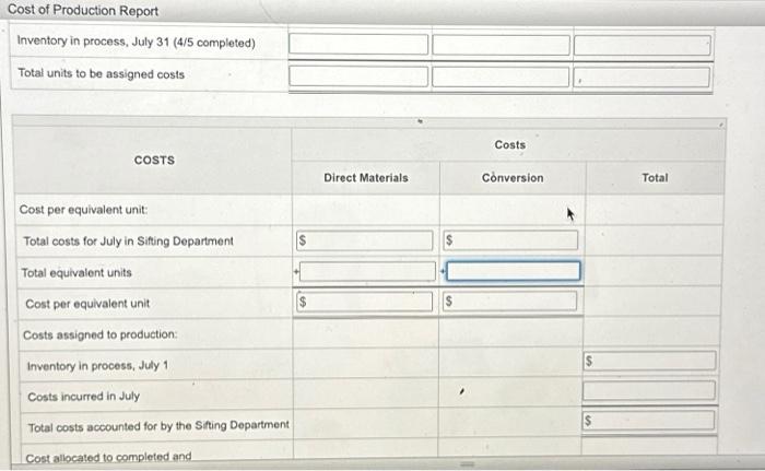Solved Cost of Production Report 1. Prepare a cost of | Chegg.com