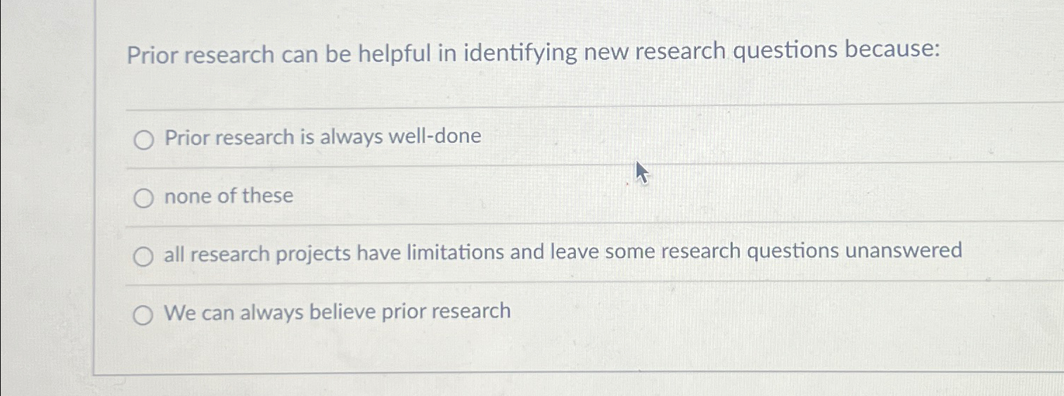 Solved Prior research can be helpful in identifying new | Chegg.com