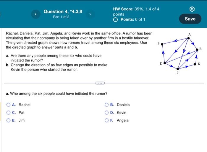 Solved Rachel, Daniela, Pat, Jim, Angela, and Kevin work in | Chegg.com