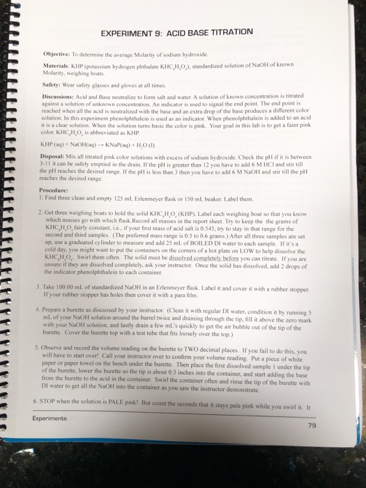 Solved EXPERIMENT 9: ACID BASE TITRATION IEEERRRRRR | Chegg.com