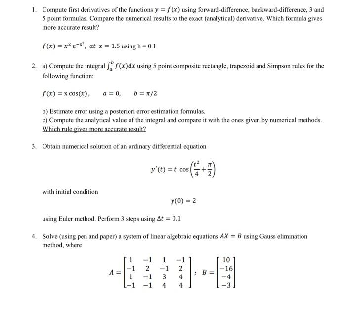 Solved 1. Compute first derivatives of the functions y = | Chegg.com
