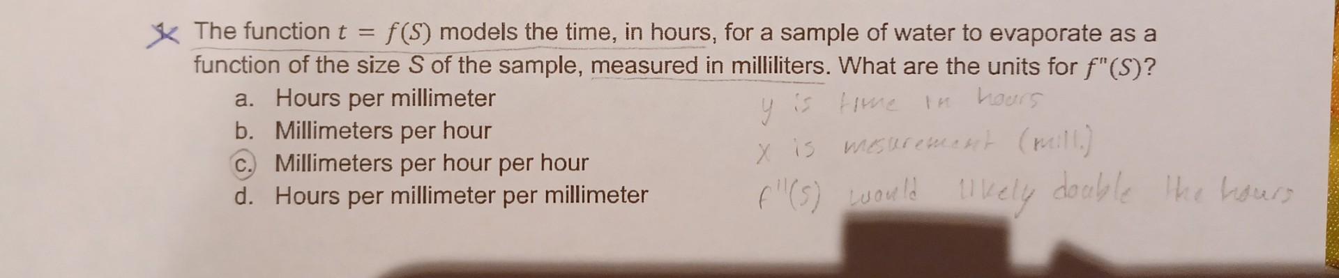 Solved 8. The function t=f(S) models the time, in hours, for | Chegg.com