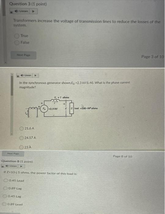 Solved Question 3 point Question 11 point Transformers | Chegg.com
