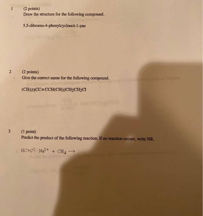 Solved 1 (2 points) Draw the structure for the following | Chegg.com