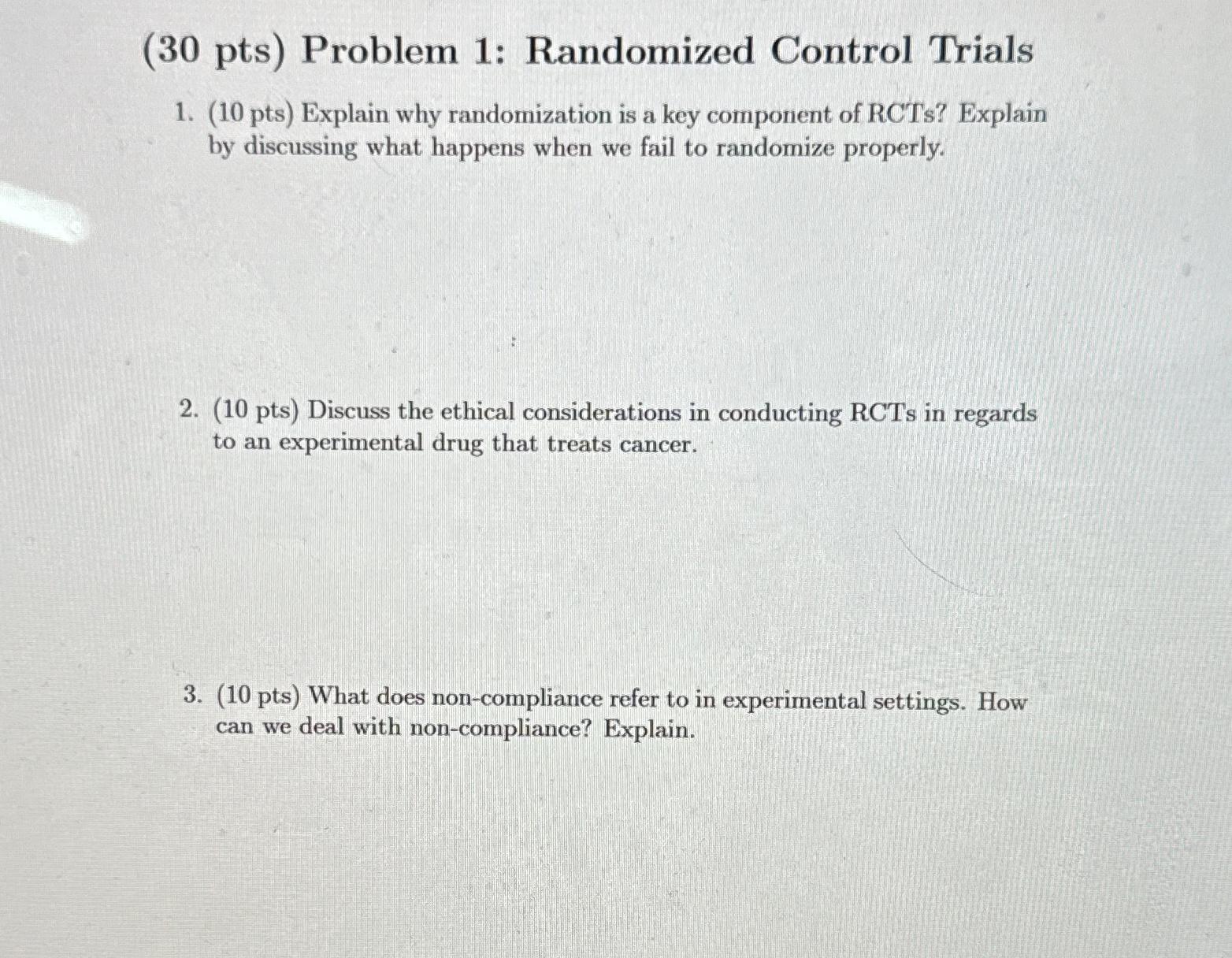 Solved (30 ﻿pts) ﻿Problem 1: Randomized Control Trials(10 | Chegg.com