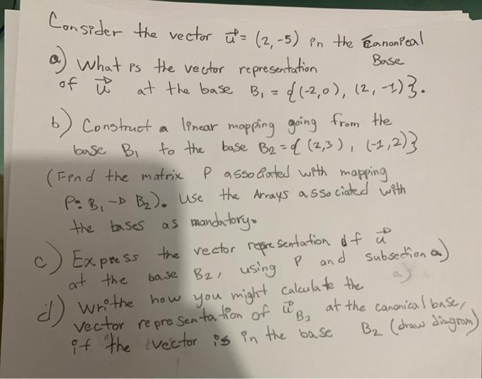 Solved Consider the vector al = (2,-5) in the Canonical | Chegg.com