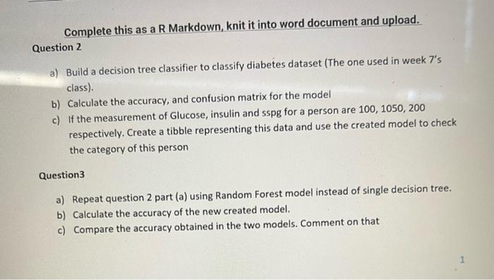 Solved Complete this as a R Markdown, knit it into word | Chegg.com