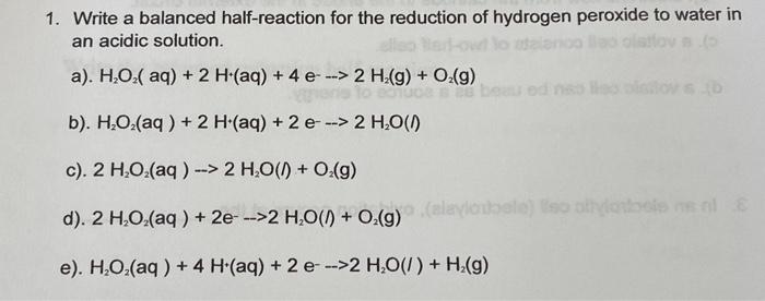 Solved 1. Write a balanced half-reaction for the reduction | Chegg.com