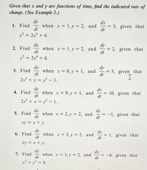 Solved Given that x and y are functions of time, find the | Chegg.com