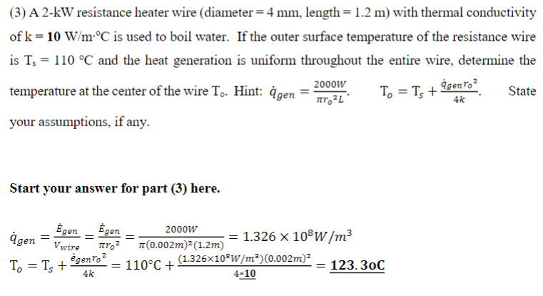 Solved (3) ﻿A 2-kW resistance heater wire diameter =4mm, | Chegg.com