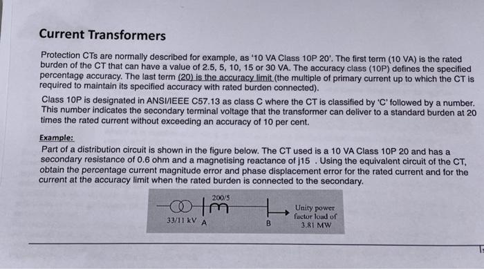 Solved Current Transformers Protection CTs are normally | Chegg.com