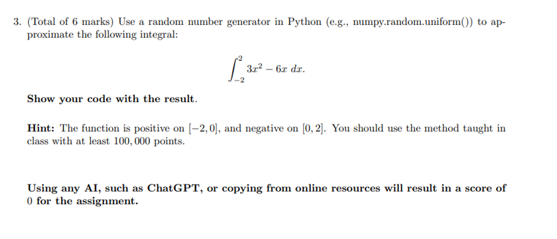 Solved (Total of 6 ﻿marks) ﻿Use a random number generator in | Chegg.com