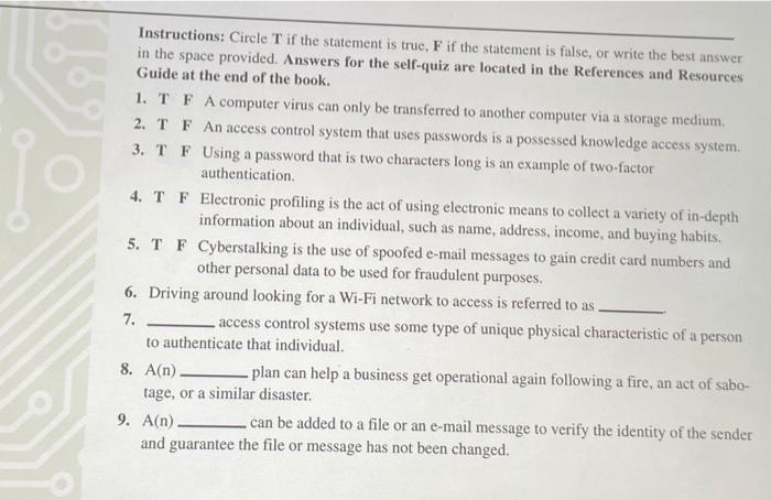 Solved Instructions: Circle T if the statement is true, F if | Chegg.com