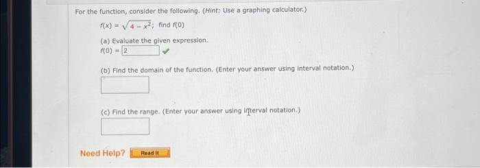 Solved For the function, consider the following. (Hint: Use | Chegg.com
