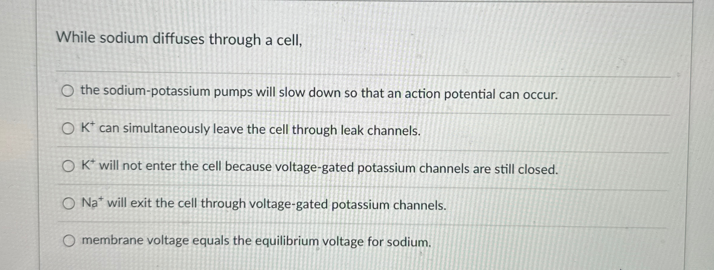 Solved While sodium diffuses through a cell,the | Chegg.com