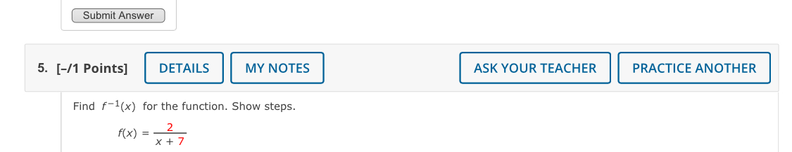 Solved [-/1 ﻿Points]Find f-1(x) ﻿for the function. Show | Chegg.com