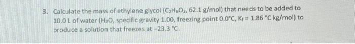 Solved Calculate the mass of ethylene glycol (C2H6O2,62.1 | Chegg.com