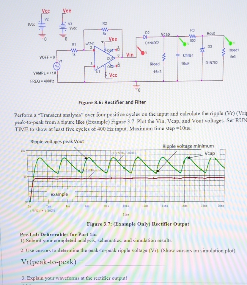 Solved Figure 3.6: Rectifier and FilterRipple voltages peak | Chegg.com