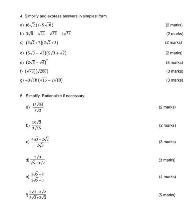 Solved 4. Simplify and express answers in simplest form. a) | Chegg.com