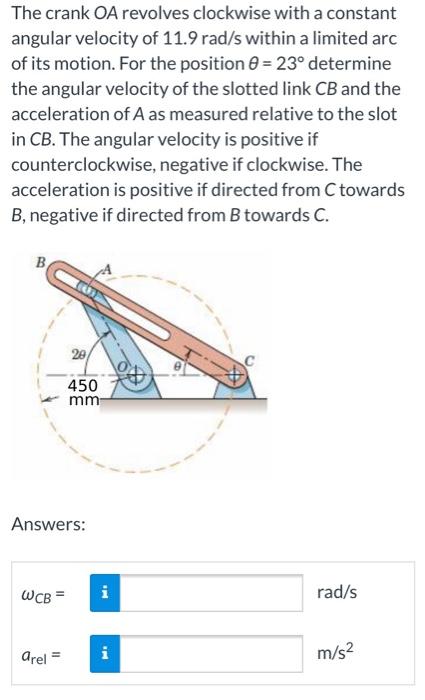 Solved The crank OA revolves clockwise with a constant | Chegg.com