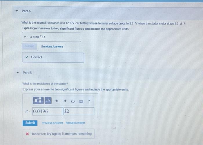 Solved Calculate the terminal vollage for a battery with an | Chegg.com