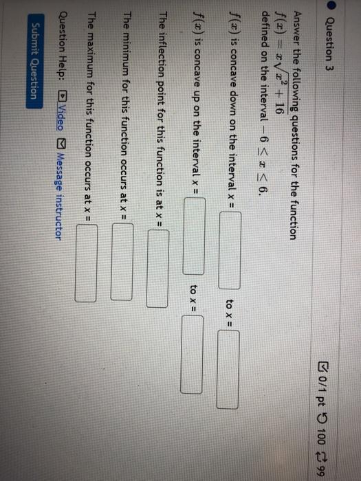 Solved Question 3 B0/1 pt 100 99 Answer the following | Chegg.com Solved Question 3 B0/1 pt 100 99 Answer the following | Chegg.com