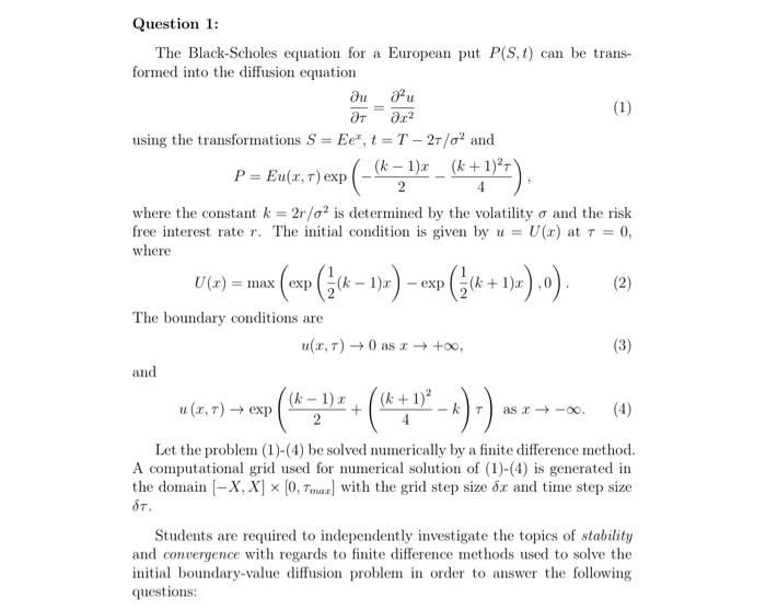 Solved The Black-Scholes equation for a European put P(S,t) | Chegg.com