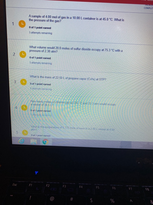 Solved: COMPLET A Sample Of 4.00 Mol Of Gas In A 10.00 L C... | Chegg.com