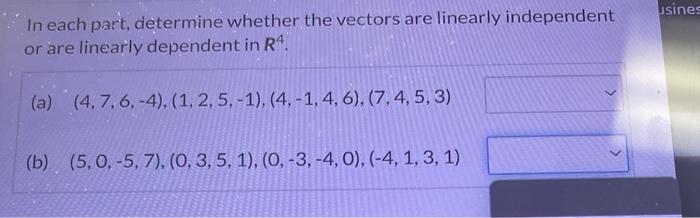 Solved In each part, determine whether the vectors are | Chegg.com