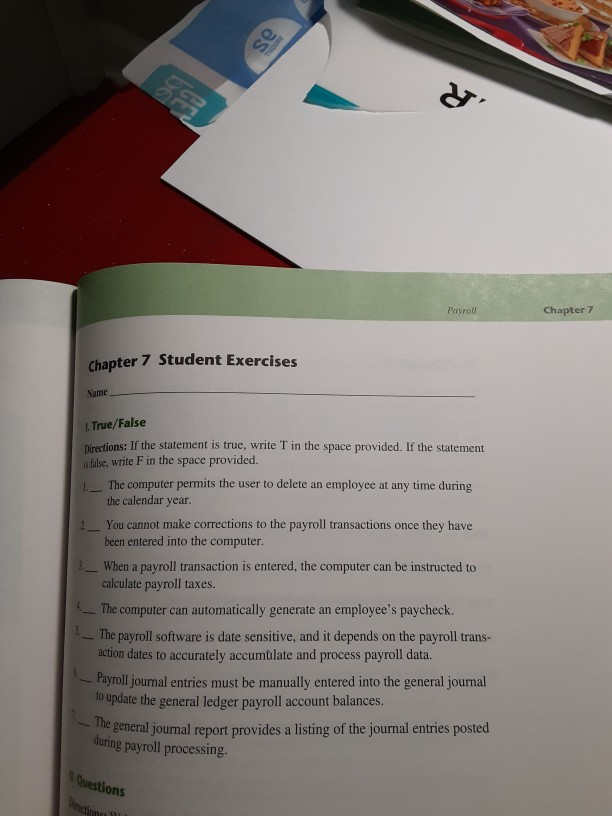 Solved Payroll Chapter 7 Chapter 7 Student Exercises Name 1. | Chegg.com
