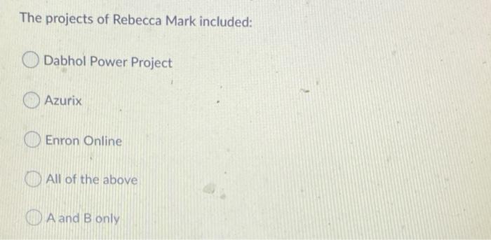 Solved The projects of Rebecca Mark included: Dabhol Power | Chegg.com