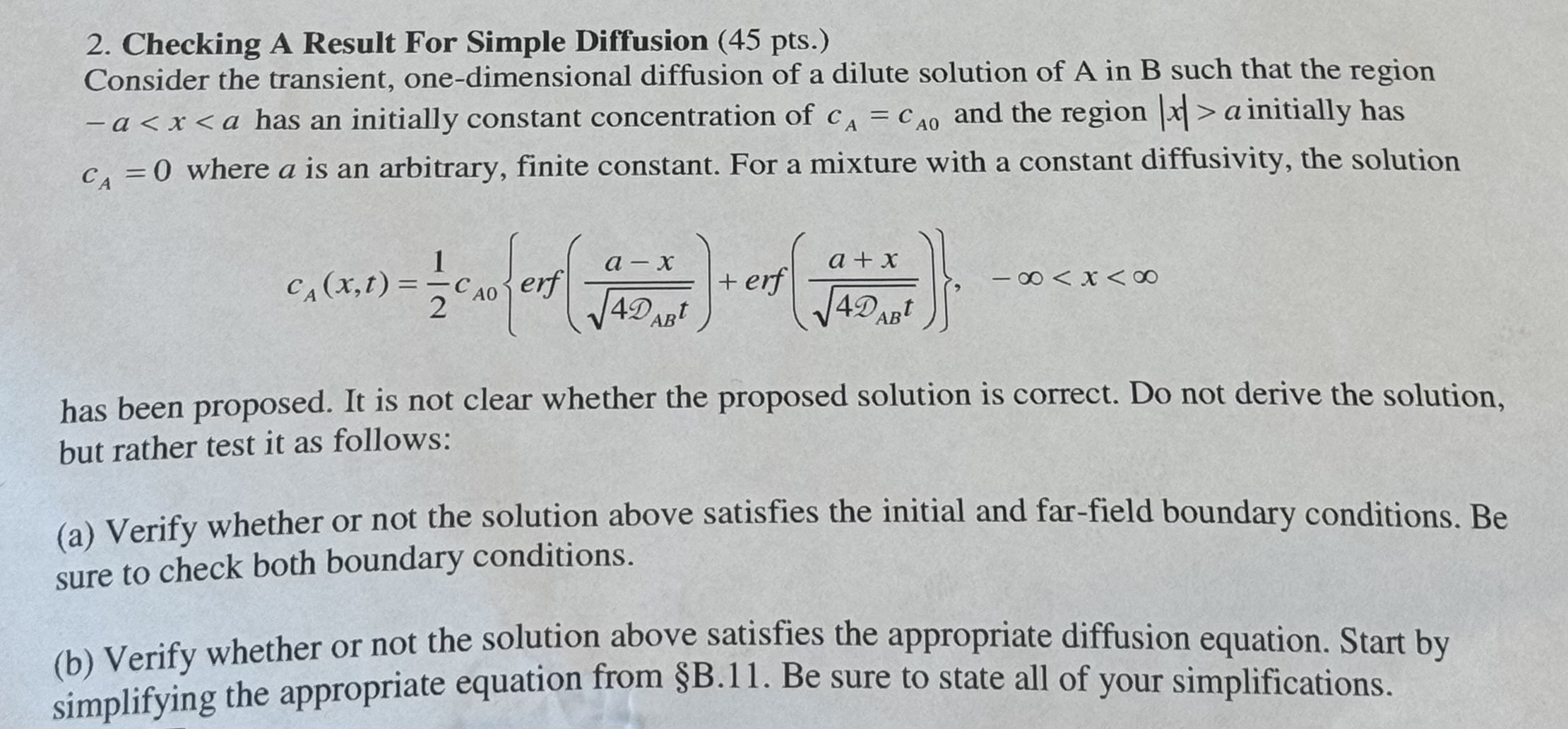 Checking A Result For Simple Diffusion | Chegg.com