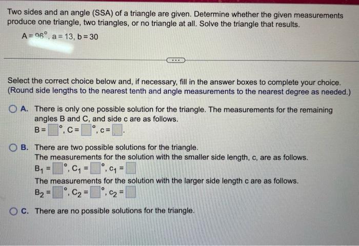 Solved Two Sides And An Angle Ssa Of A Triangle Are Given 7163