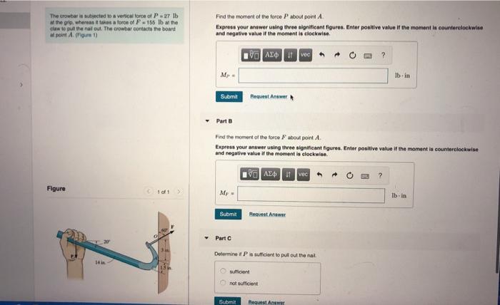 Solved The crowbar is subjected to a vertical force of P-27 | Chegg.com