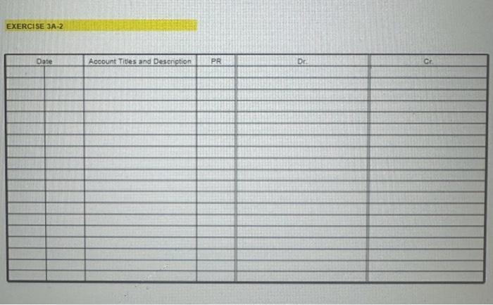 Solved Exercise 3A-2Record the following into the general | Chegg.com
