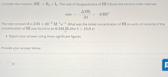 Solved Consider the reaction 2HI→H2+I2. The rate of | Chegg.com