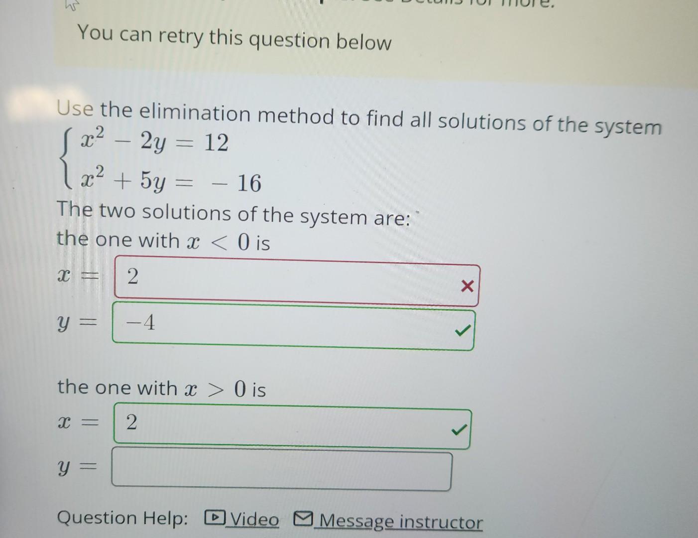 Solved You can retry this question below Use the elimination | Chegg.com
