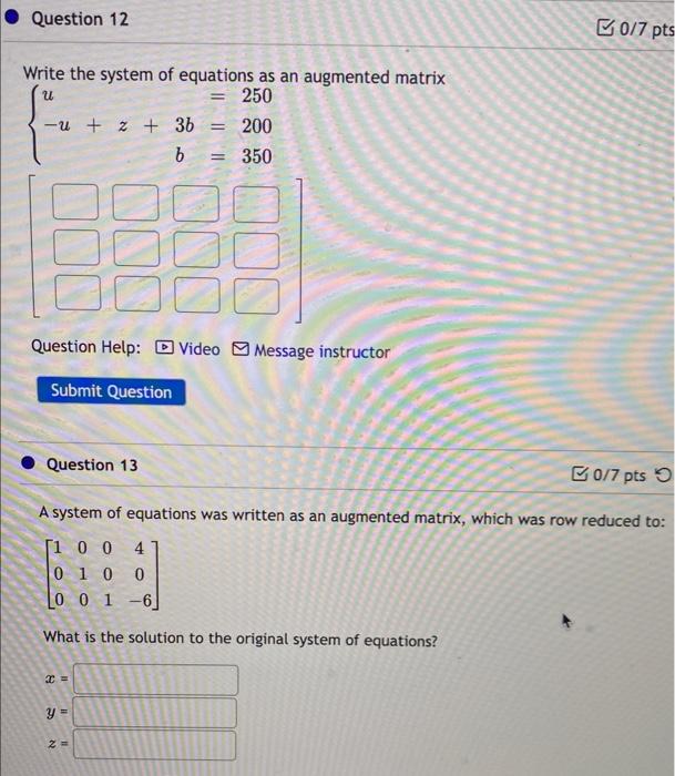 Solved Write the system of equations as an augmented matrix | Chegg.com