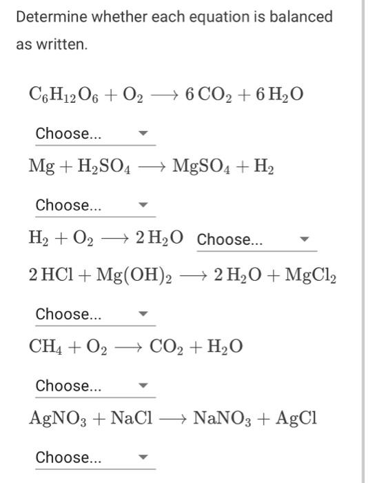 Solved Determine whether each equation is balanced as | Chegg.com