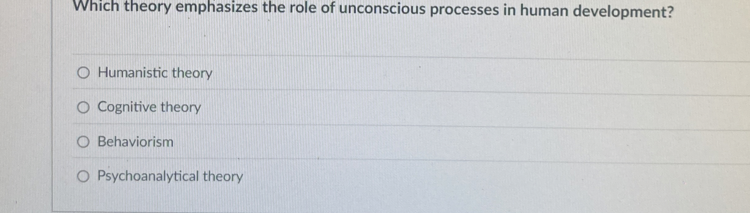 Solved Which theory emphasizes the role of unconscious | Chegg.com