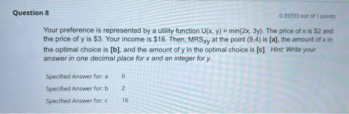 Solved Your preference is represented by a utility function | Chegg.com