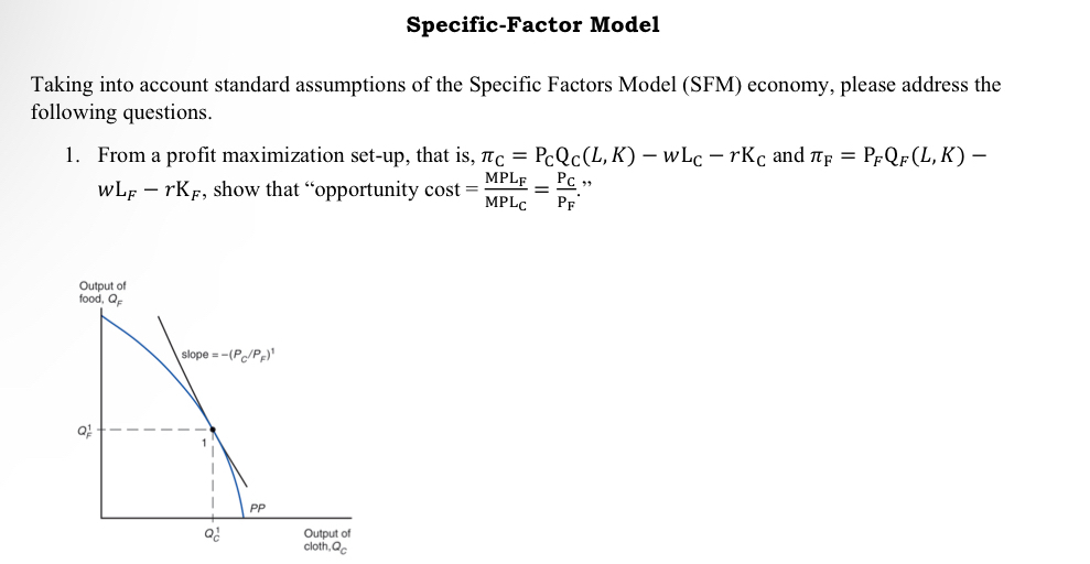 Specific-Factor ModelTaking into account standard | Chegg.com