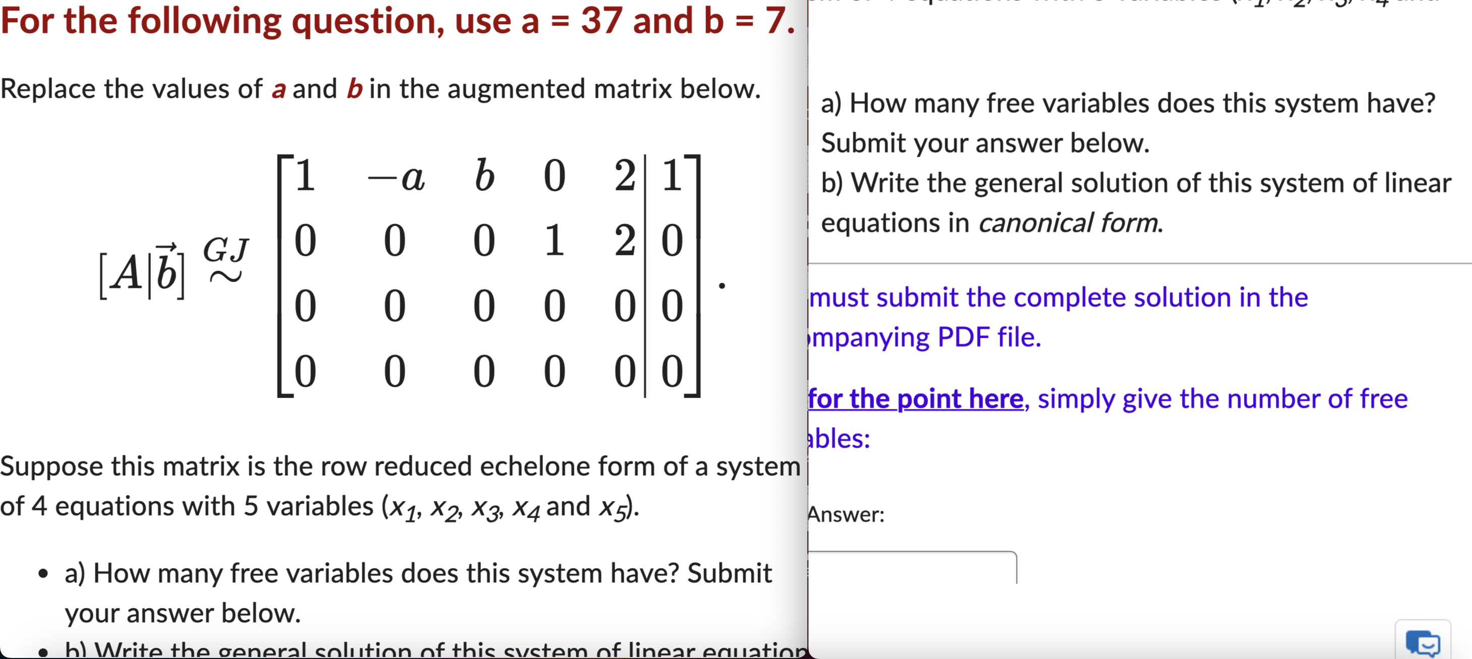 Solved a) ﻿How many free variables does this system | Chegg.com