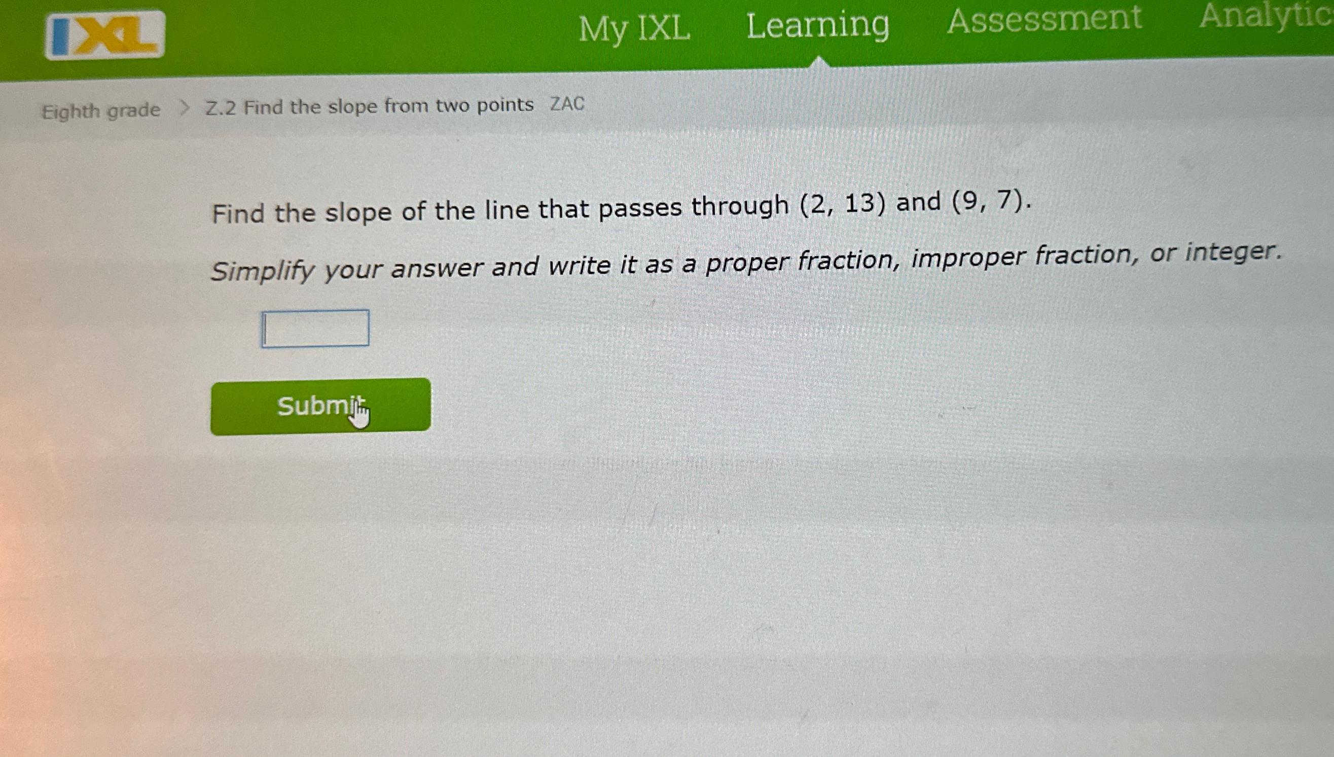 Solved Eighth grade > ﻿Z.2 ﻿Find the slope from two points | Chegg.com